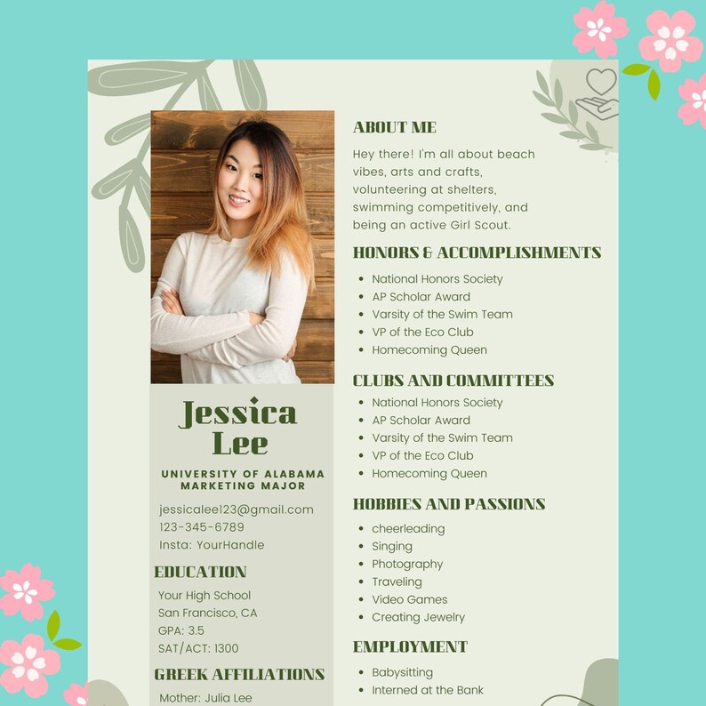 Sorority Customizable Resume Template With QR Code and Overflow Pages ...