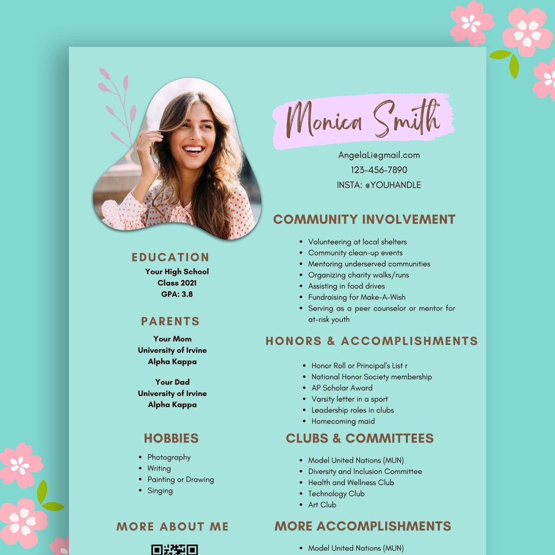 Sorority Customizable Resume Template With QR Code and Overflow Pages ...