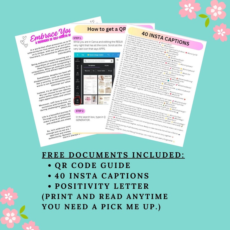 Sorority Customizable Resume Template With QR Code and Overflow Pages ...