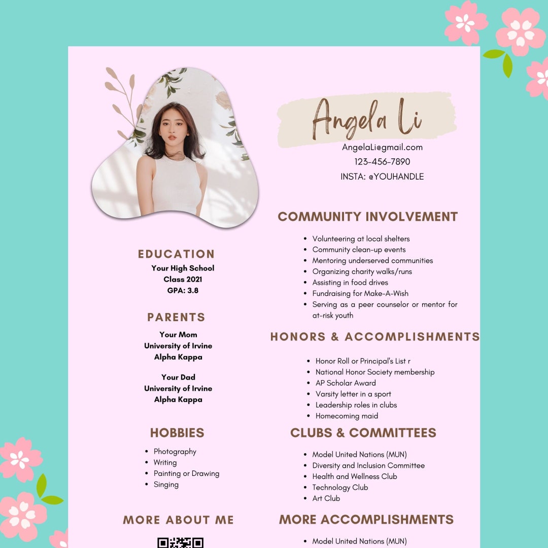 Sorority Rush Resume Template With Photo, Canva Template and Overflow ...