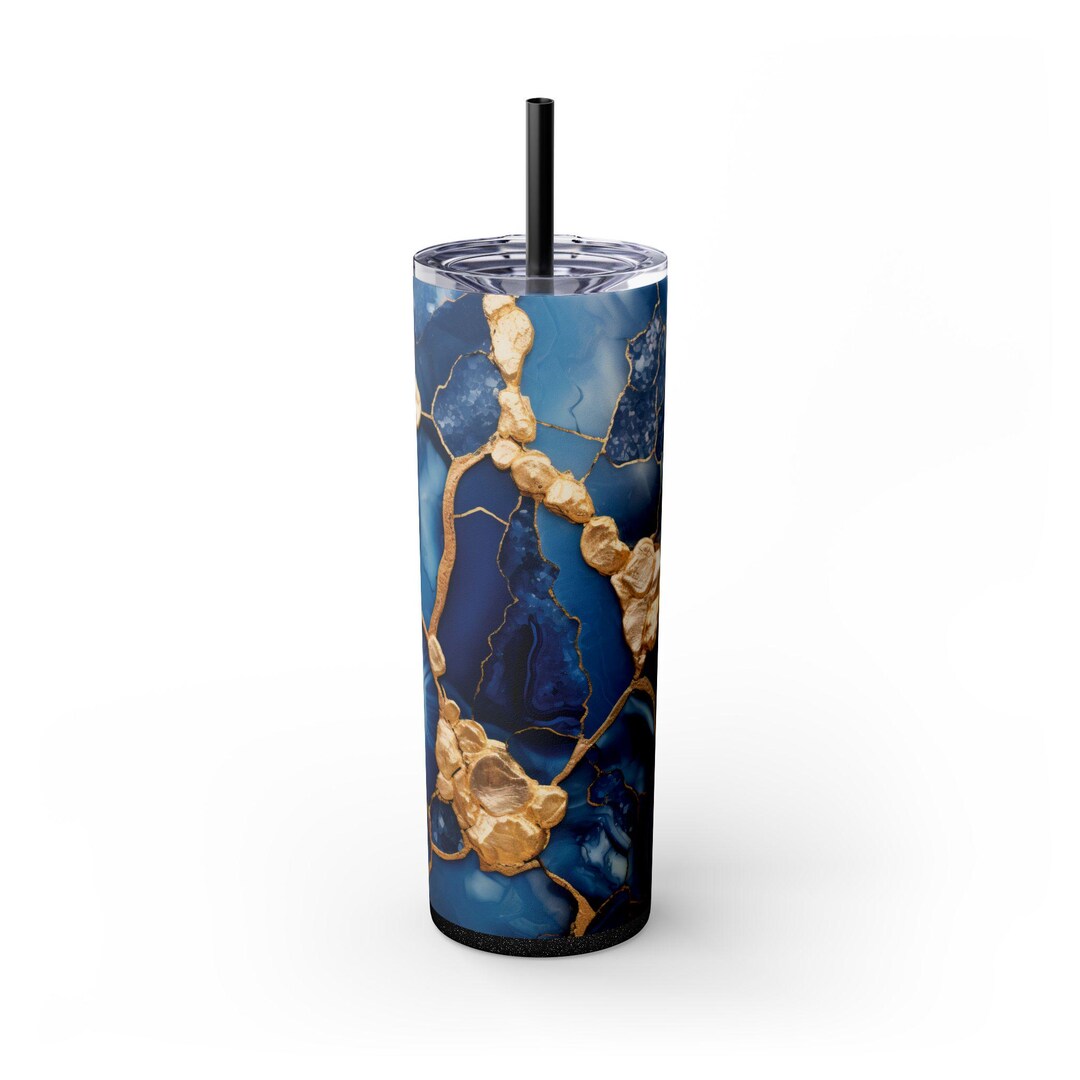 Stunning Geode Blue and Gold Design Tumbler With Straw - Stainless ...