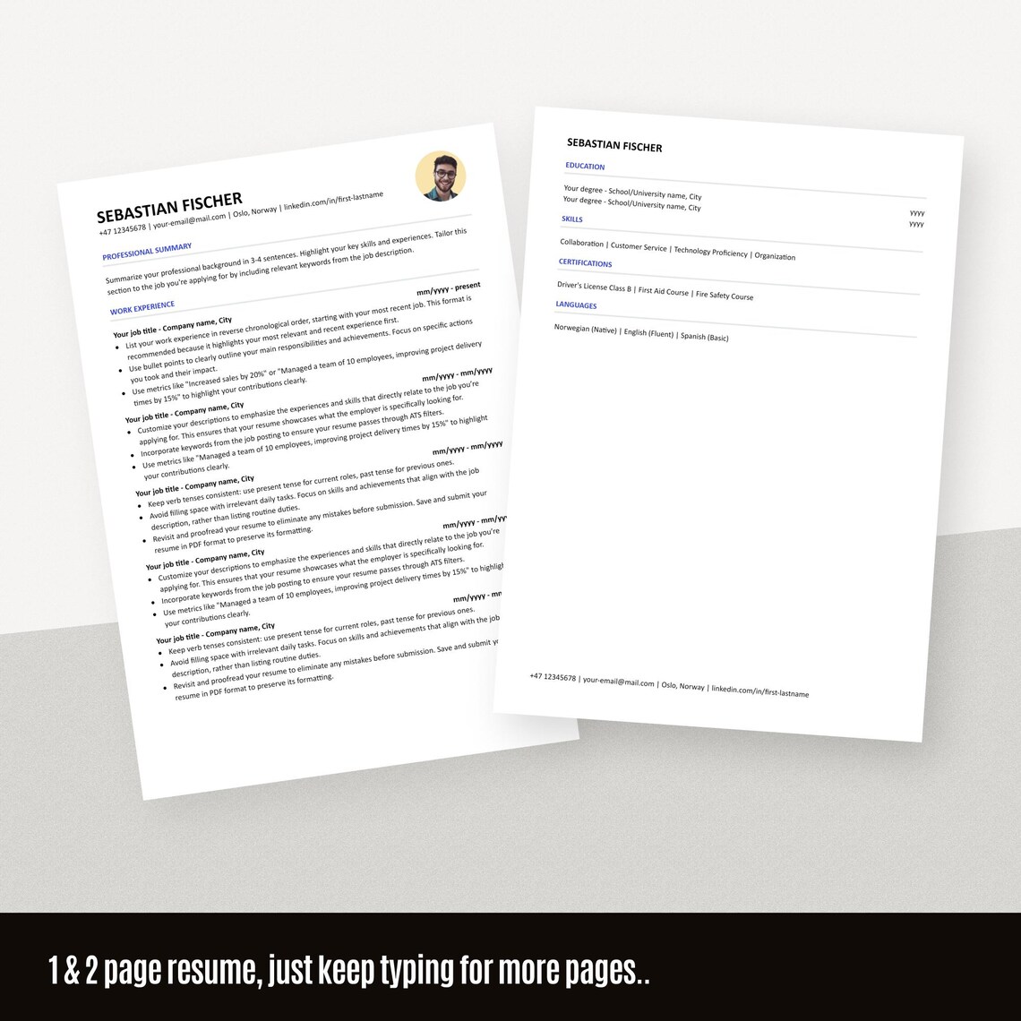 ATS Resume Template - ATS Friendly 1 Column Resume - Easy to Customize ...