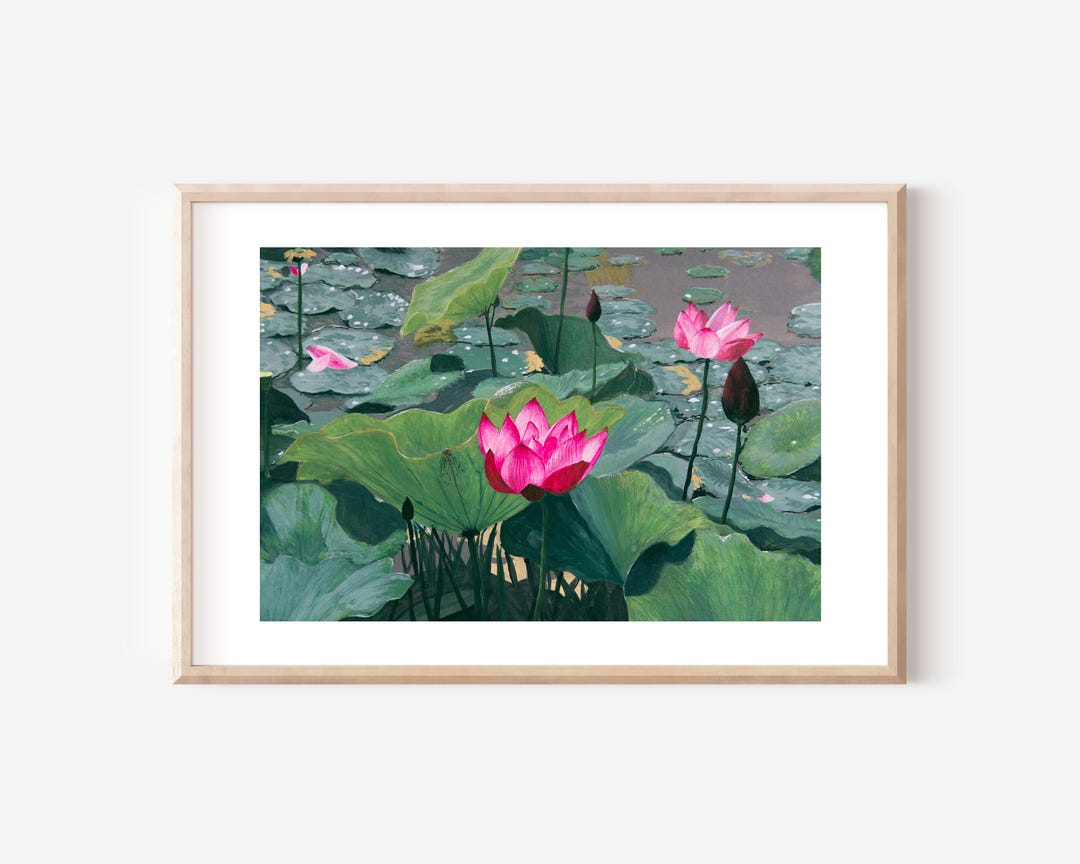 Pink Lotus Flower Gouache Painting - Botanical Water Lily Print ...