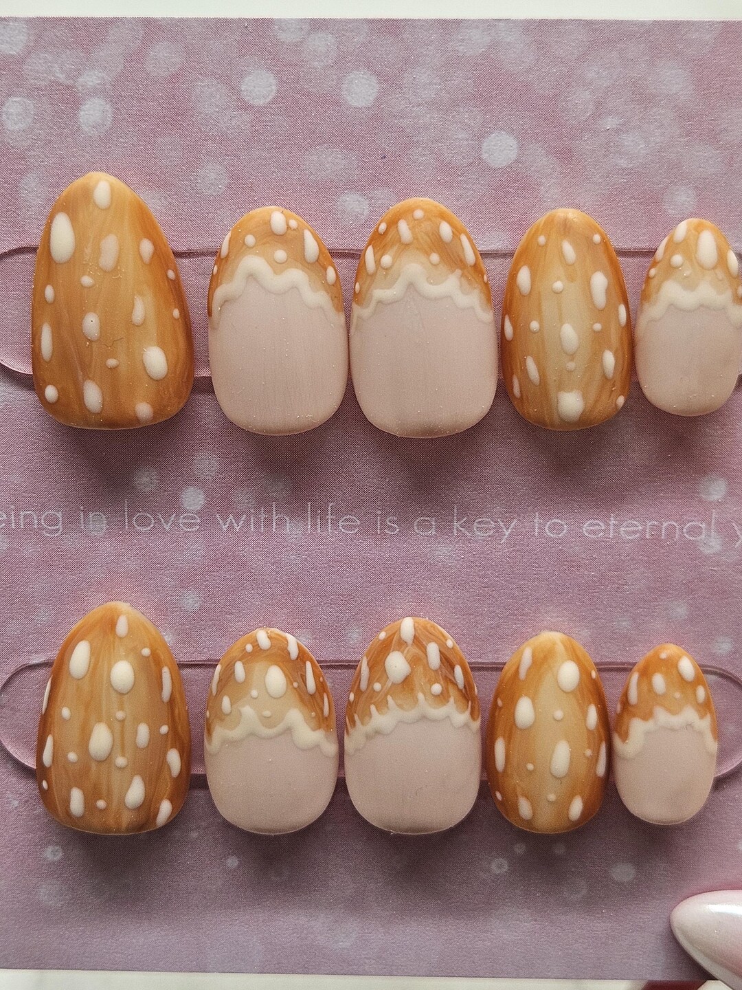 Matte Fawn Handpainted Nail Design in Short Almond Press on Nails ...