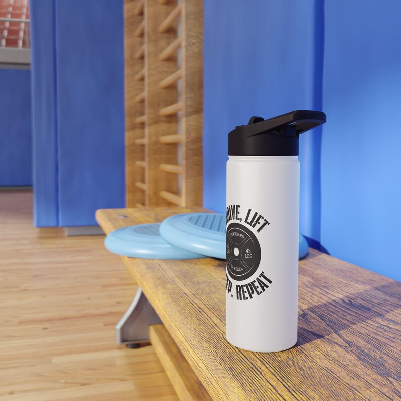 Gym Water Bottle Stainless Steel Crush It Barbell Logo "arrive, Lift ...