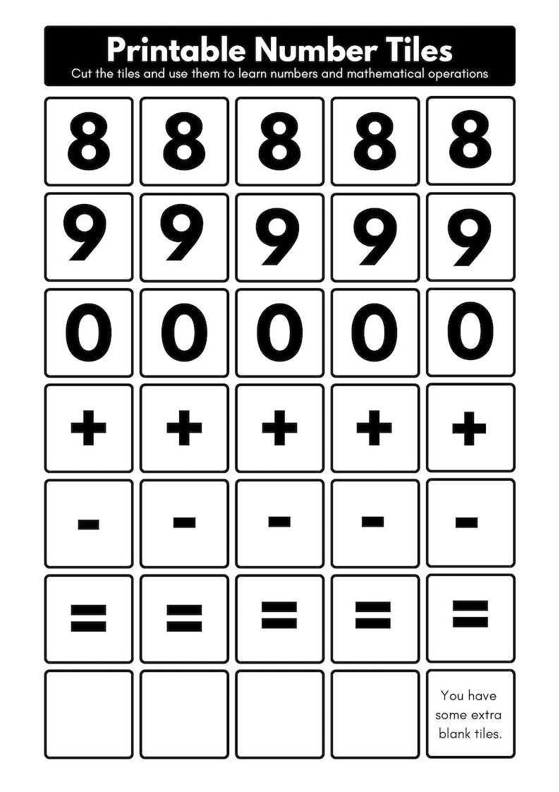 Printable Number Tiles | Math Learning Activity for Kids | Montessori ...