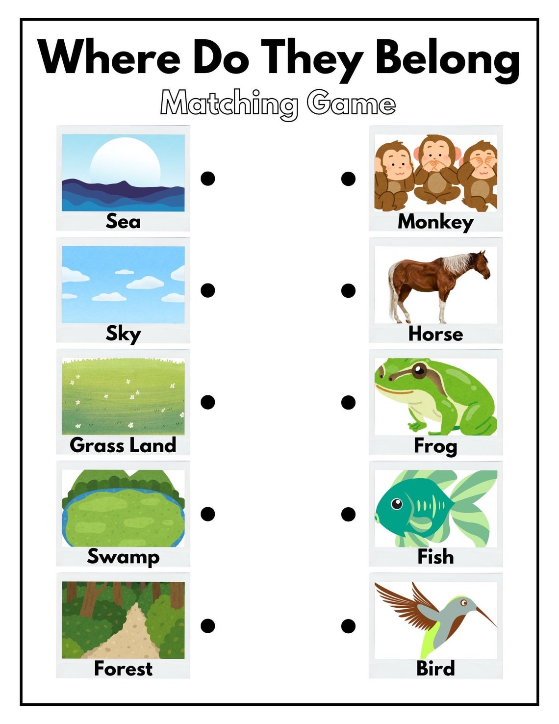 Printable Matching Game Where Do They Belong Worksheet - Etsy