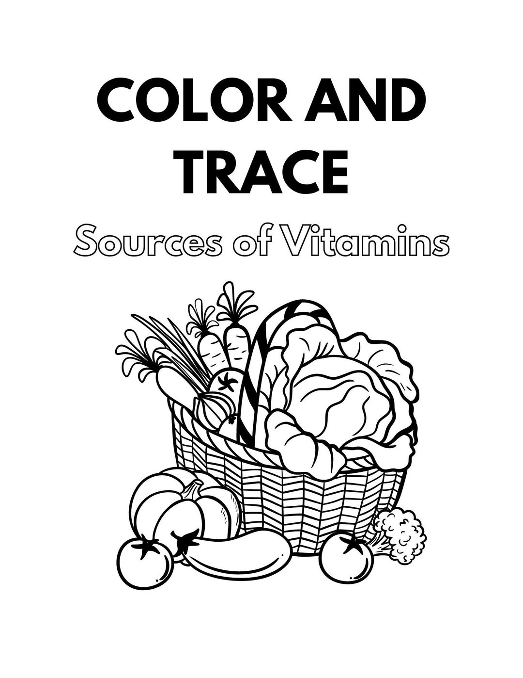 Vegetables Vitamins Color and Trace Printable Worksheets - Etsy