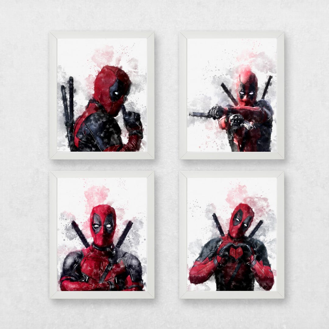 Deadpool Watercolour Prints, Deadpool Wall Art, Set of Deadpool ...