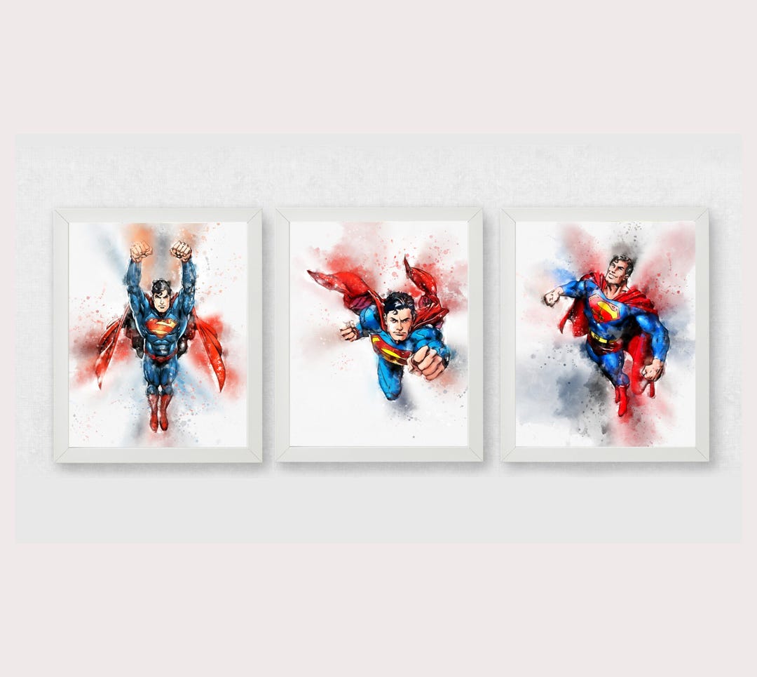 Superman Watercolour Prints, Superman Wall Art, Set of Supererman ...