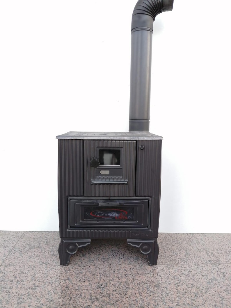 Wood Burning Cast Iron Stove With Oven – Rustic Freestanding Heater and ...