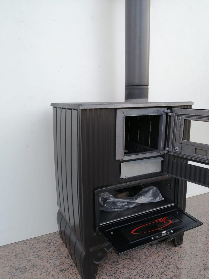 Wood Burning Cast Iron Stove With Oven – Rustic Freestanding Heater and ...