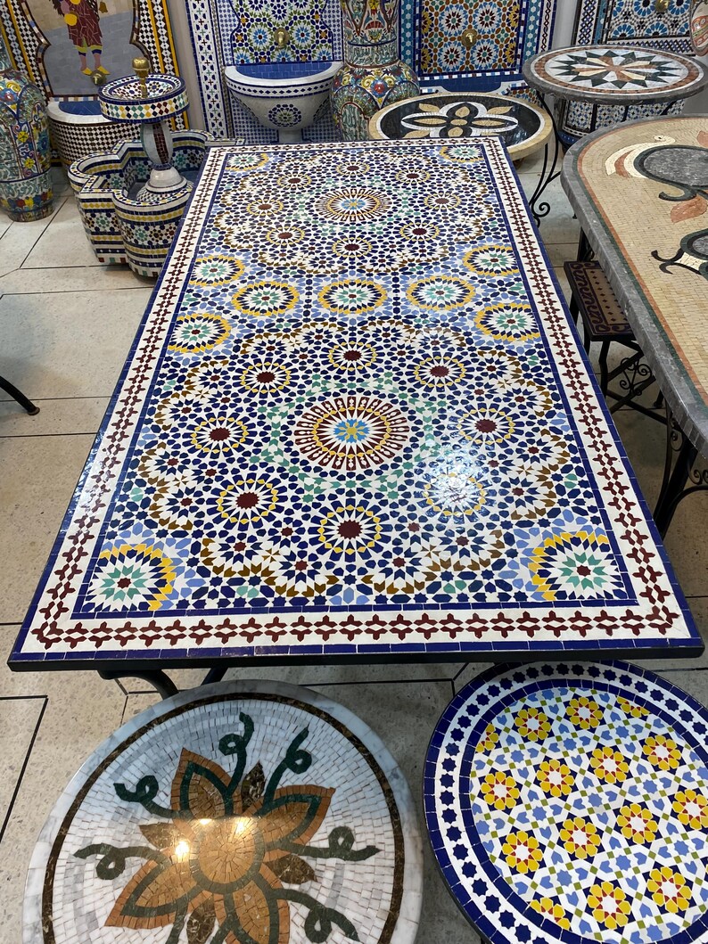 Handcrafted Rectangular Large Dining Mosaic Table Farmhouse Table for ...