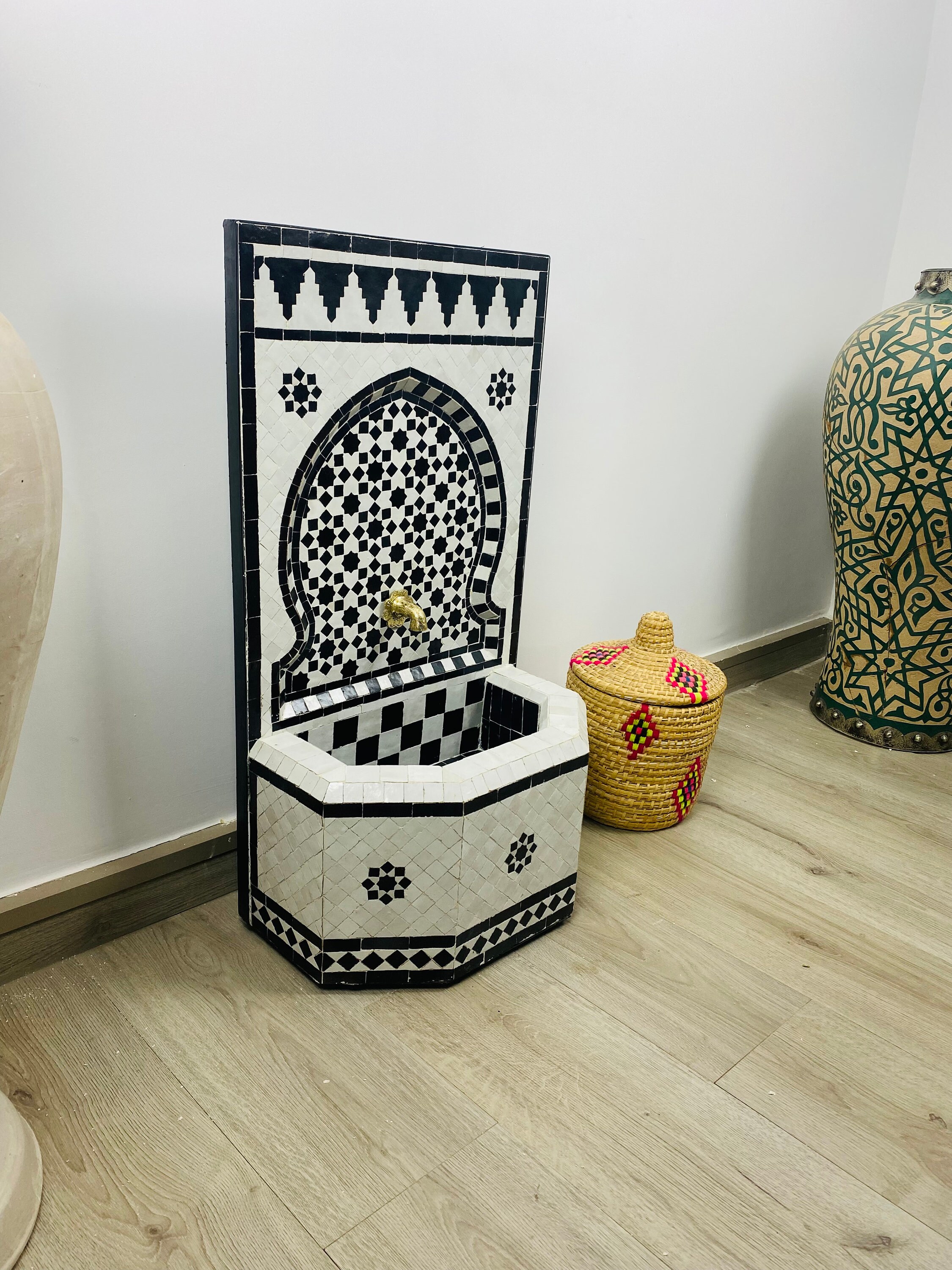 Blue & White Moroccan Tile Fountain Moroccan Mosaic Fountain Wall Mosaic Fountain Garden and ...