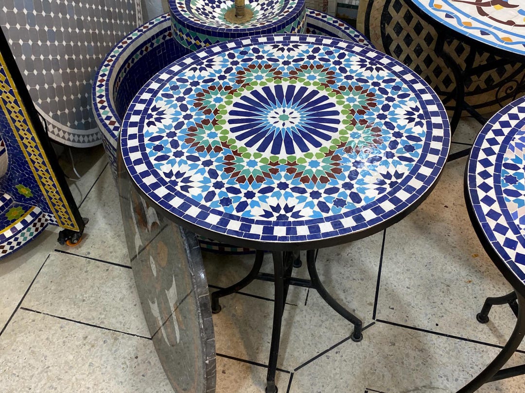 Geometric Table Moorish Handcrafted Small Cut Tile Table Patio & Living ...