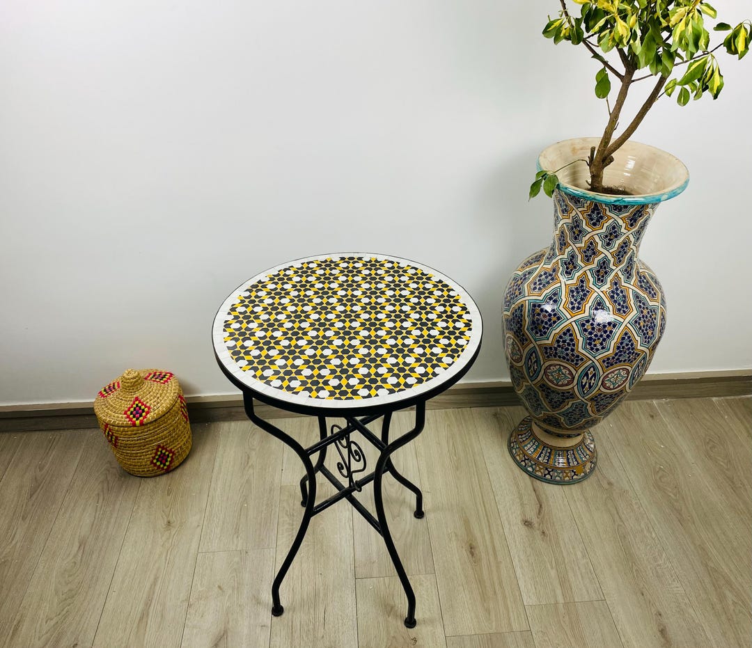 Beehive Table Decorative, Mosaic Coffee Table With Gold Yellow Pattern ...