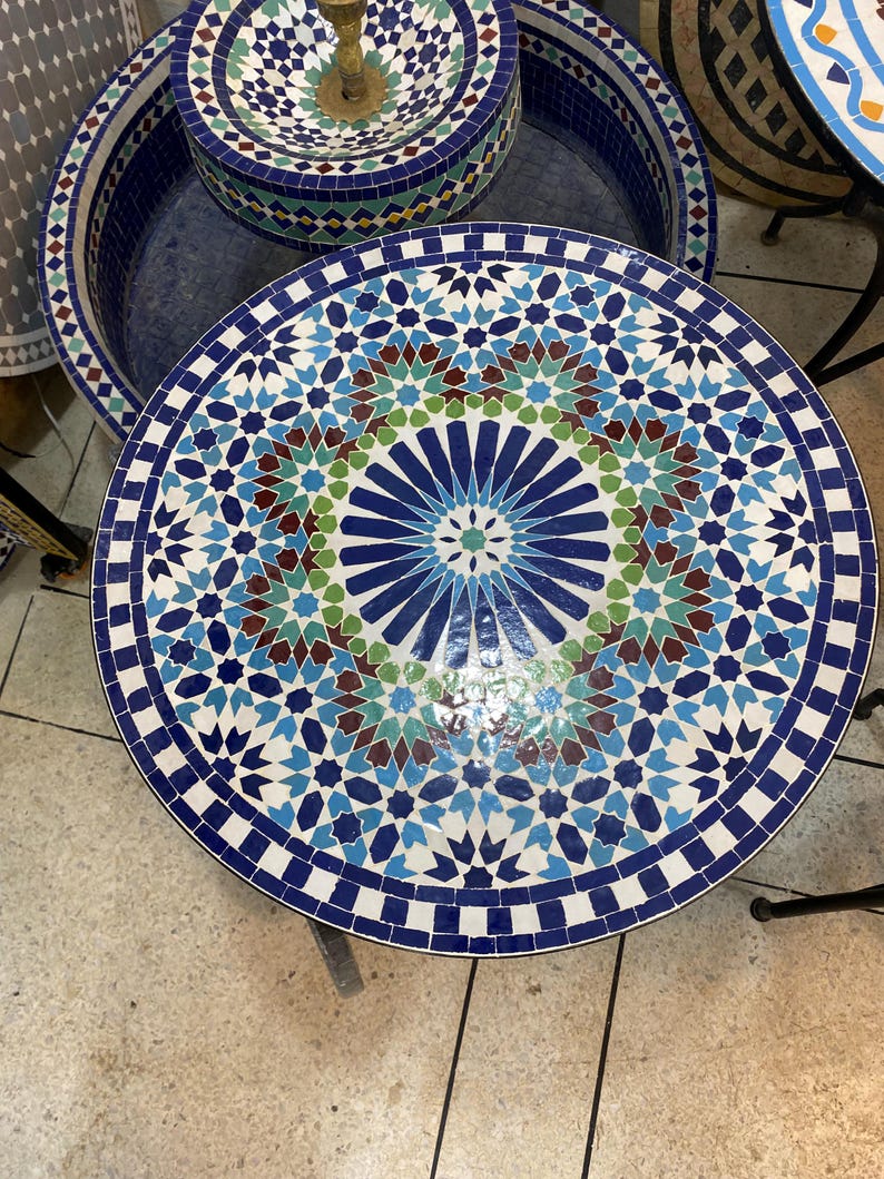 Geometric Table Moorish Handcrafted Small Cut Tile Table Patio & Living ...