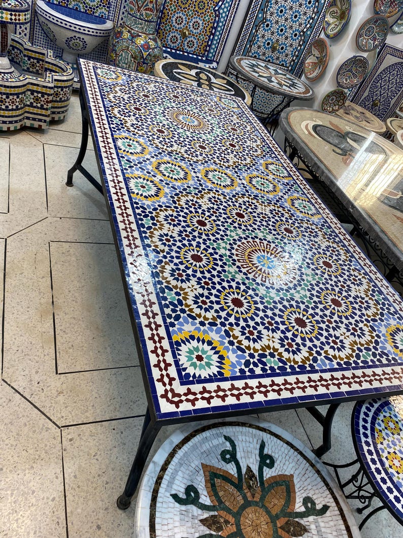 Handcrafted Rectangular Large Dining Mosaic Table Farmhouse Table for ...