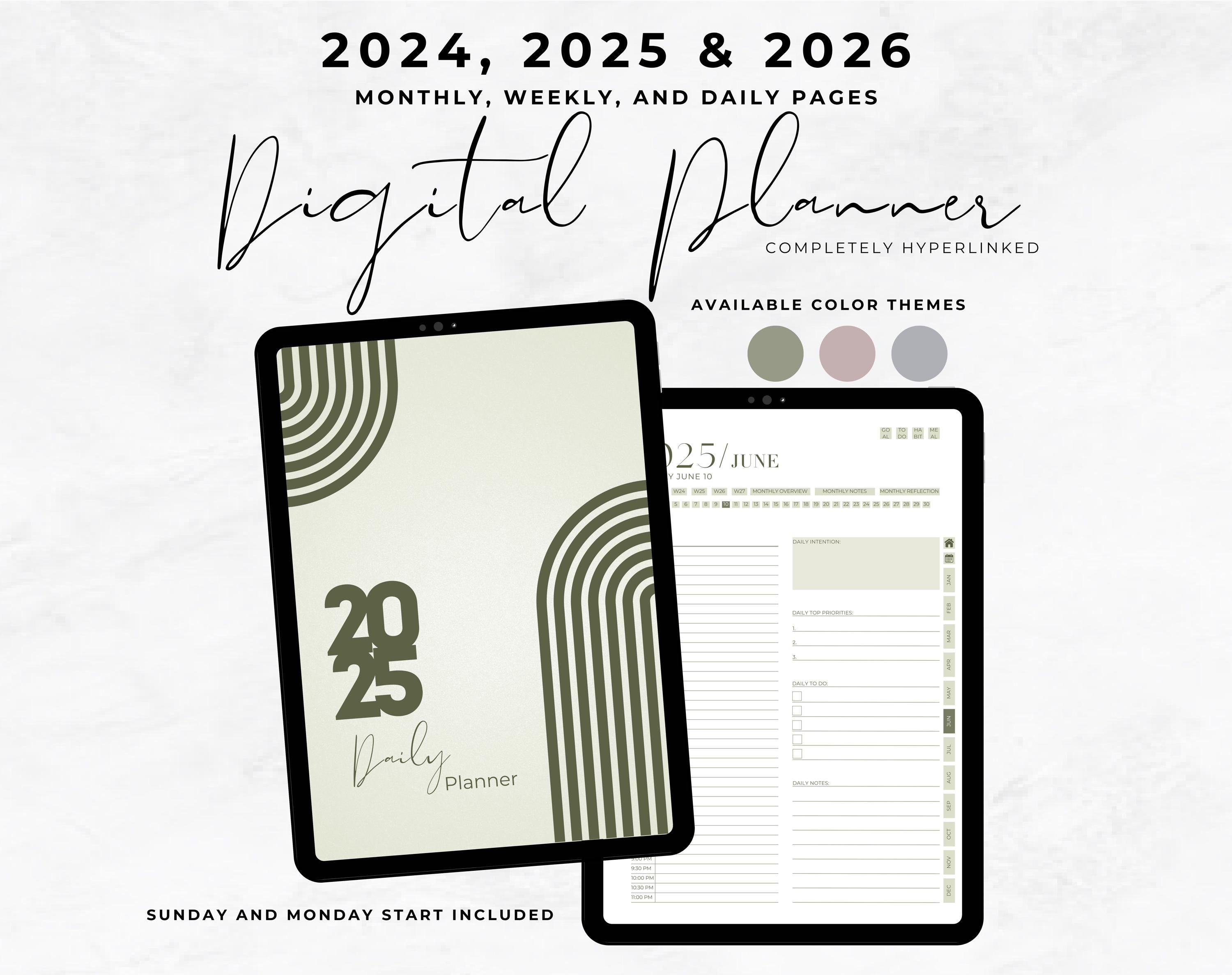2024 2025 2026 Digital Planner, Hyperlinked Planner Template ...