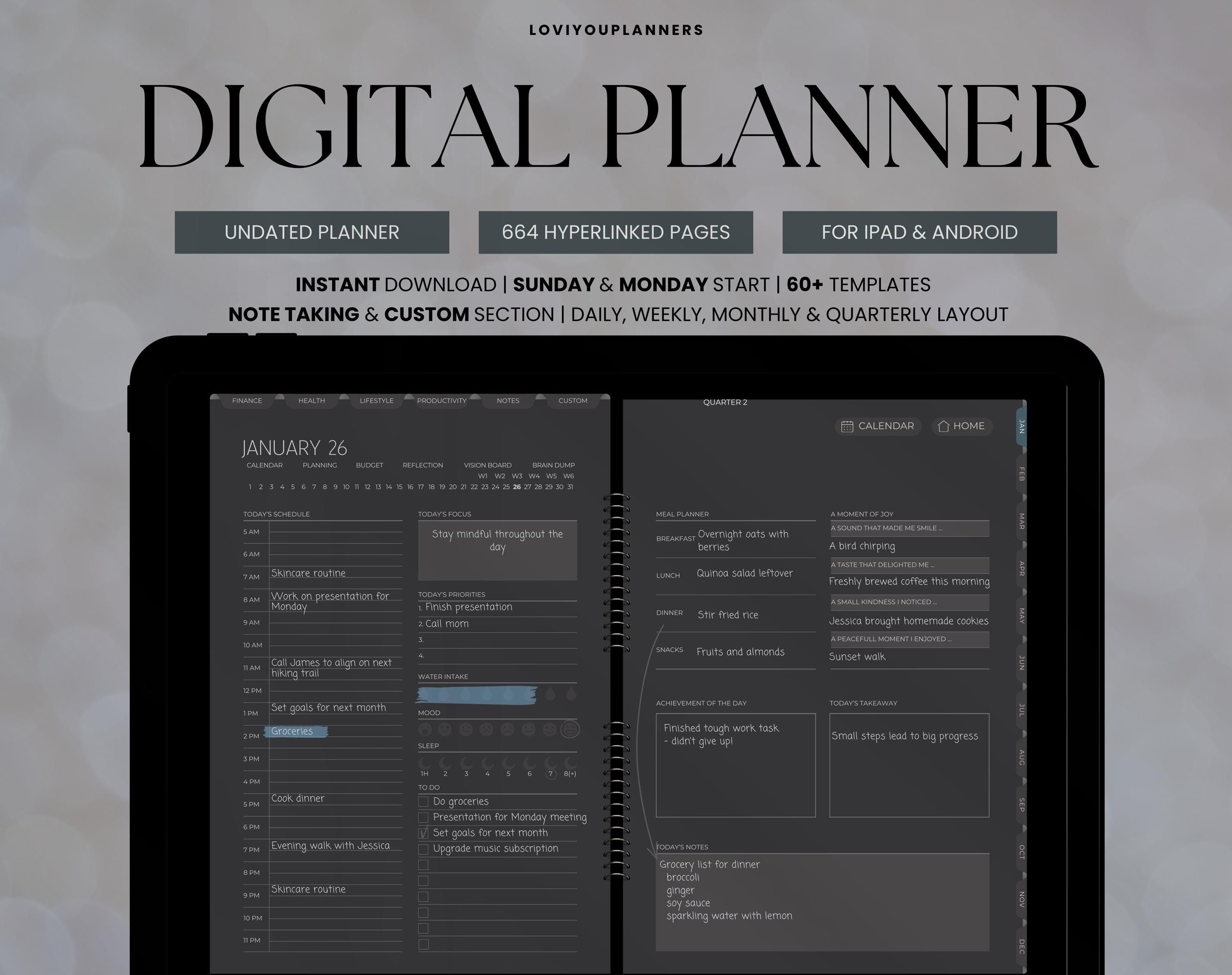 Digital Planner Undated, Goodnotes Notability Android iPad Compatible ...