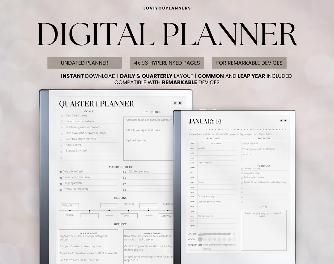 Undated Q Planner for Remarkable 2/pro Templates, Epaper Template ...