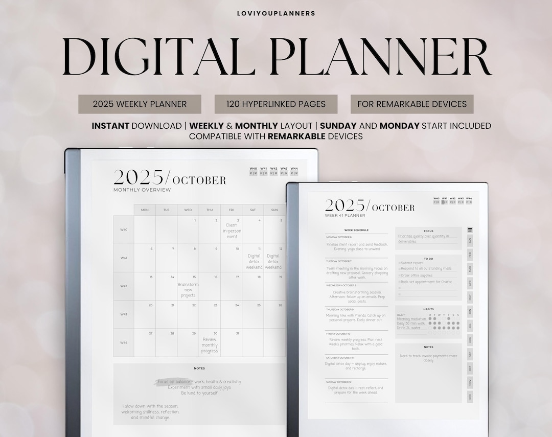 2025 Digital Planner for Remarkable 2 Template, Fully Hyperlinked ...