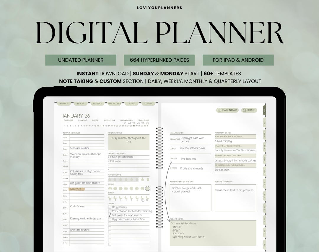 Digital Planner Undated, Goodnotes Notability Android iPad Compatible ...