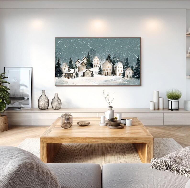 Snowy Winter Village • Christmas Cottage Scene • Cosy Samsung Frame TV ...