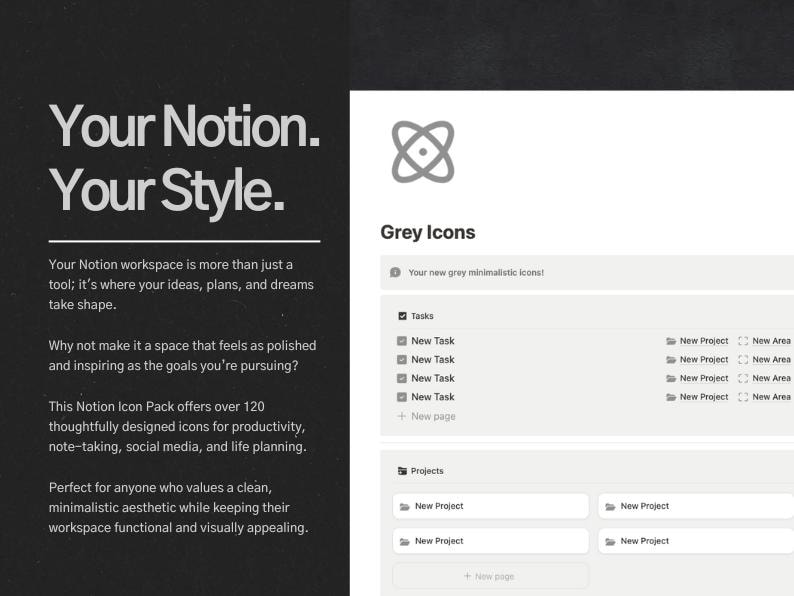 Icon Pack, Grey, 90+ Icons, Notion, Minimalist - Etsy