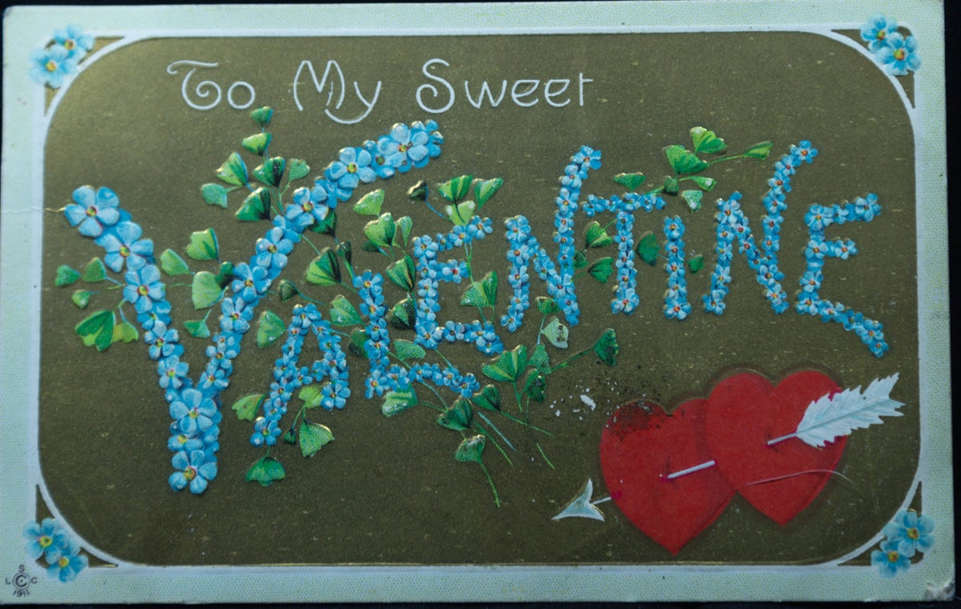 Antique Valentines Day Postcard With Ben Franklin Stamp - Romantic ...