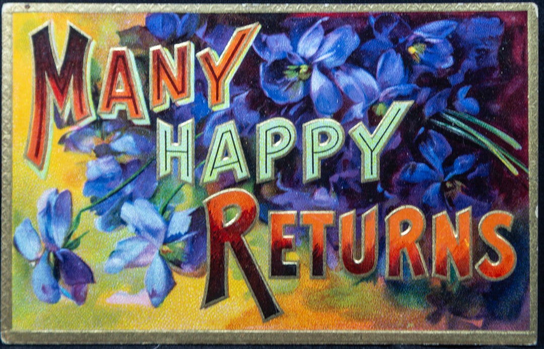 Vintage Birthday Greeting Card With Many Happy Returns - Writing on ...