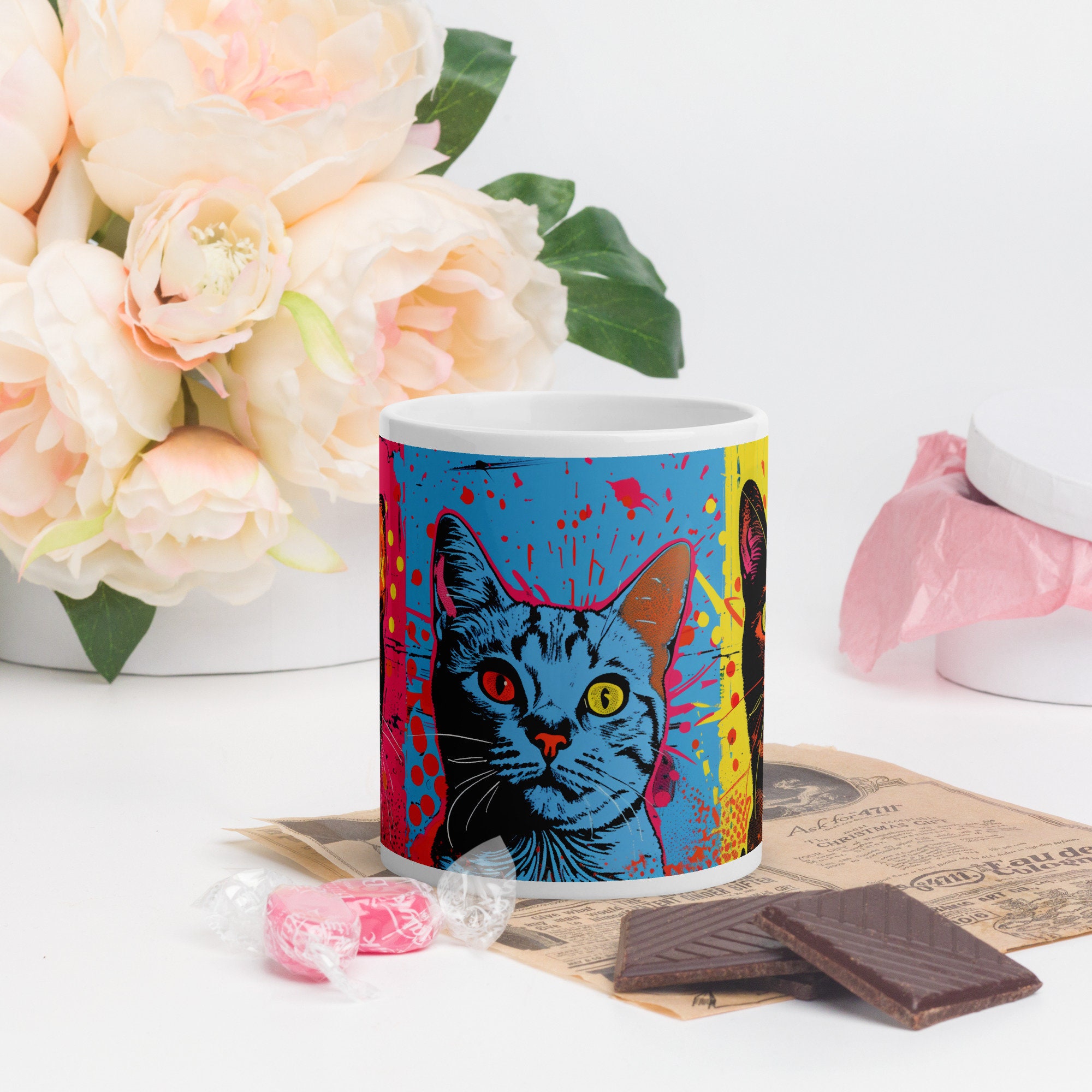 Cool Popart Cat Mug Gift for Cat Lovers Birthday Cat Gift for Him Her ...