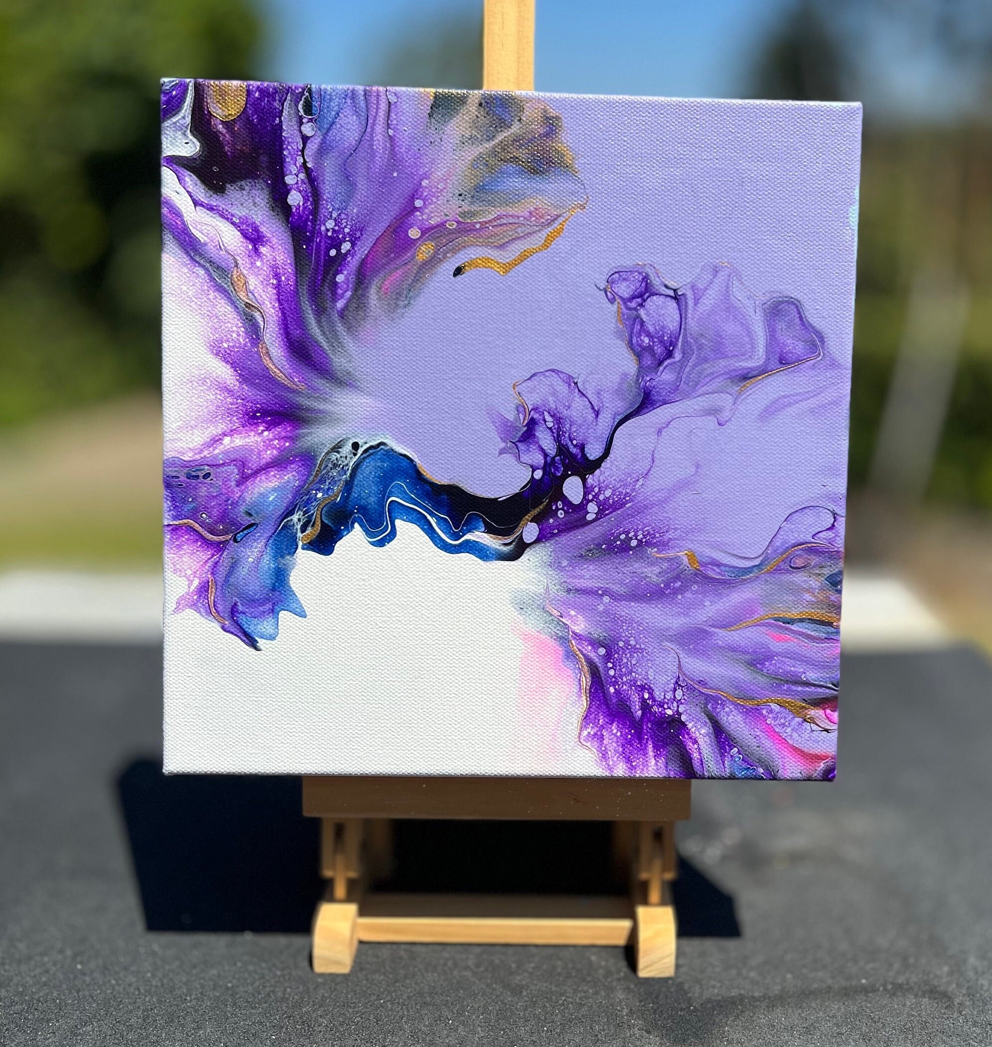 AMETHYST BLOOM Original Dutch Pour Painting on a 10x10 Gallery Canvas ...