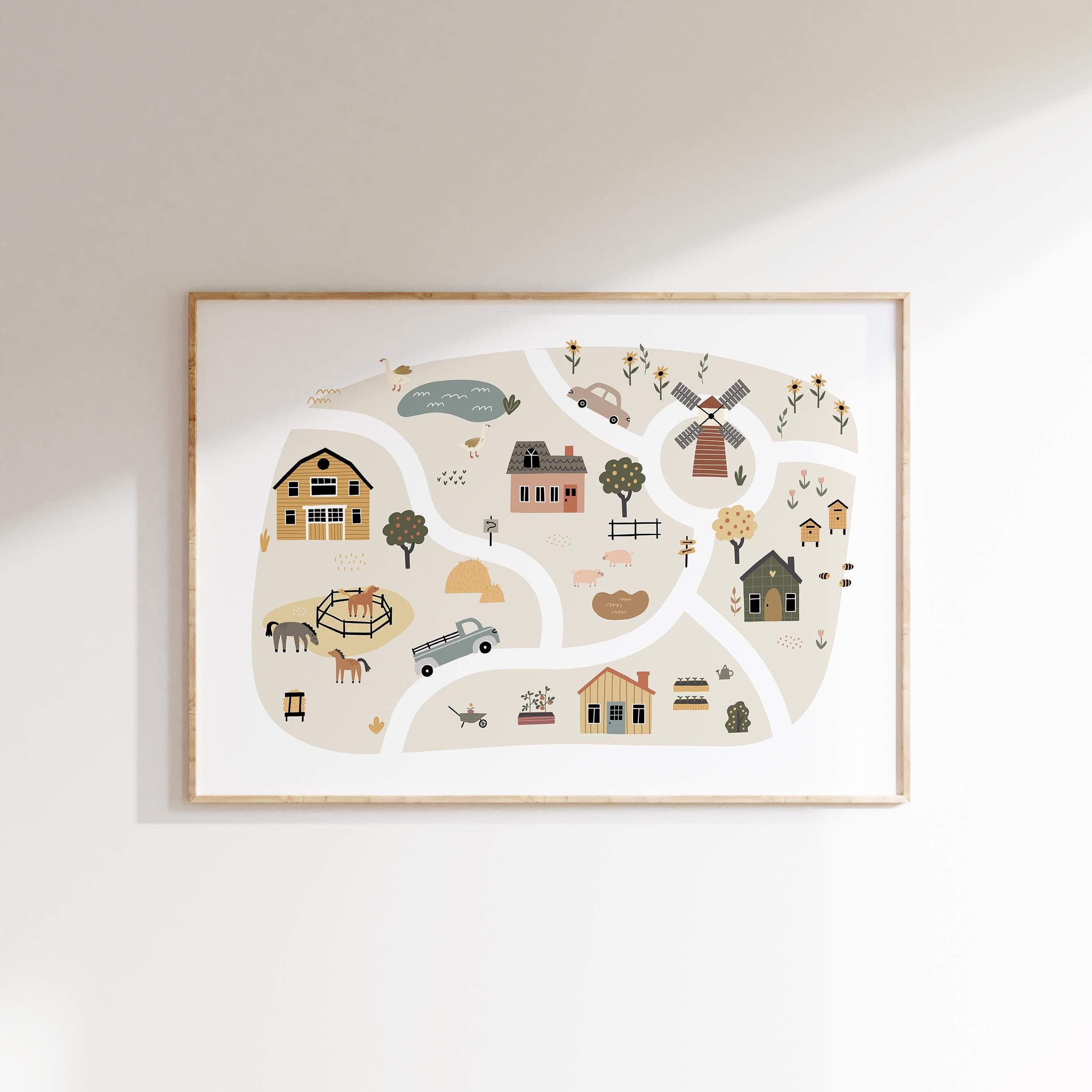 Farm Map Kids Poster | Farm-themed Wall Art Printables | Nursery Wall ...