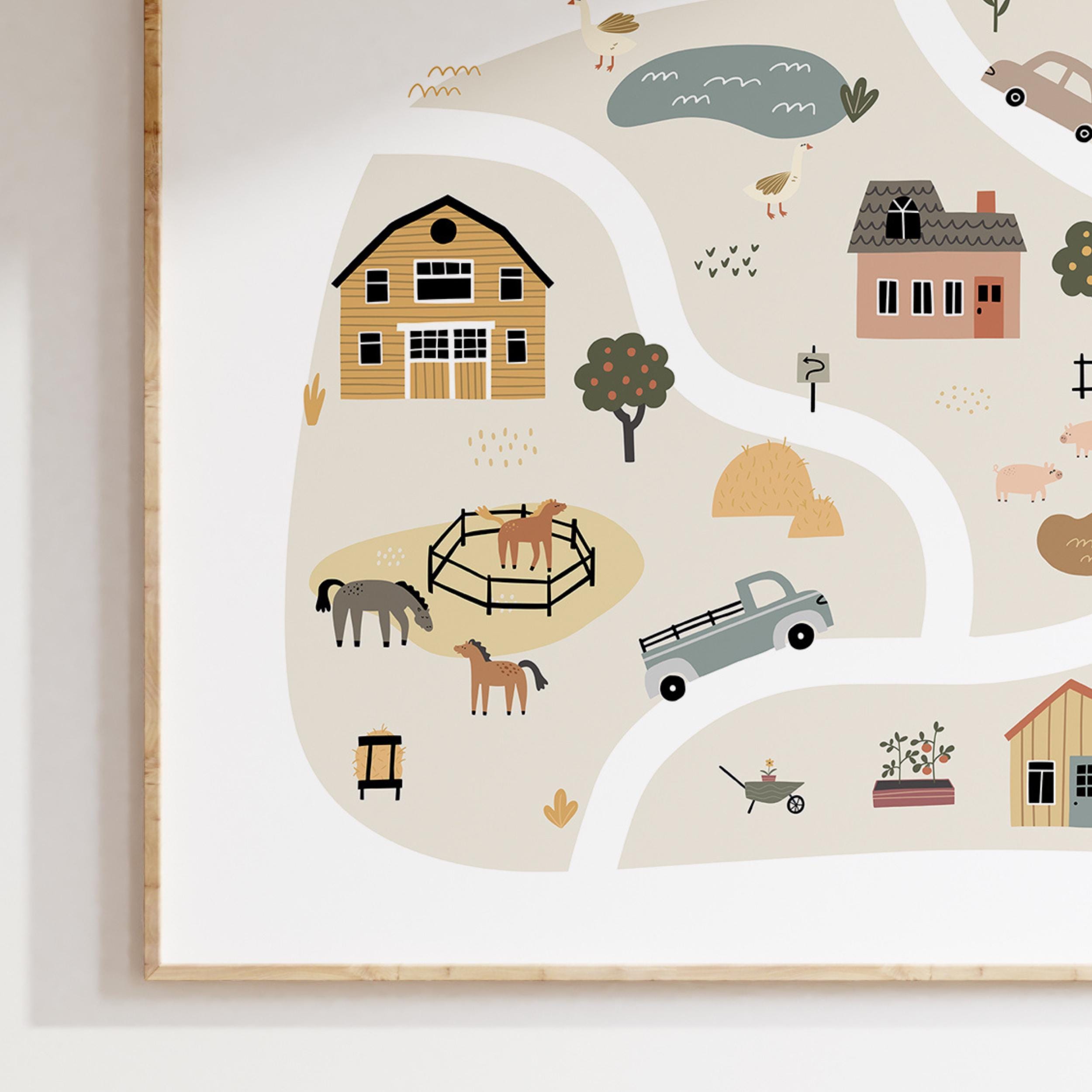 Farm Map Kids Poster | Farm-themed Wall Art Printables | Nursery Wall ...