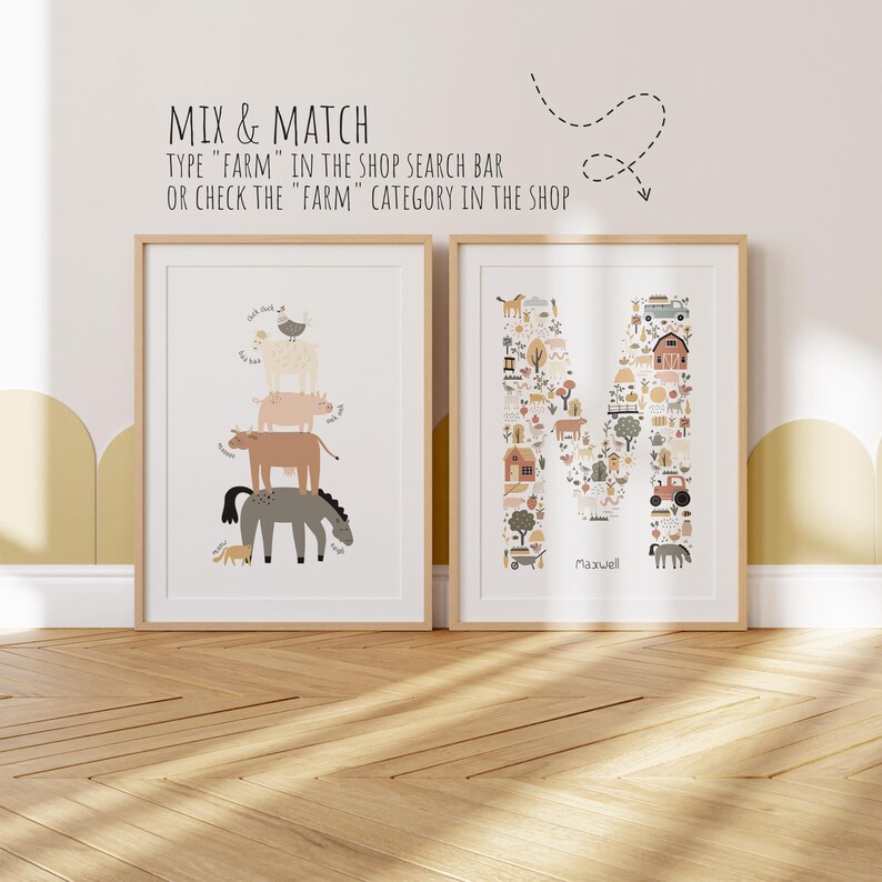 Custom Initial and Name Poster | Farm-themed Nursery Wall Art | Nursery ...