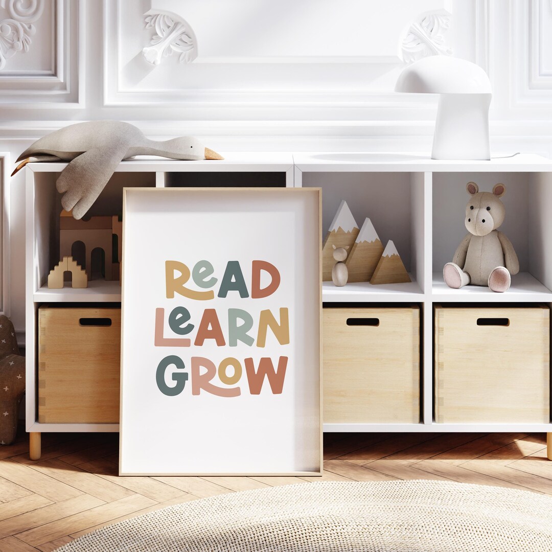 Read Learn Grow Print | Kids Quote Poster | Play Room Decor | Neutral ...