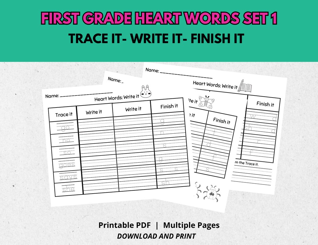 First Grade Heart Words Set First Grade Printable First Grade Printable ...