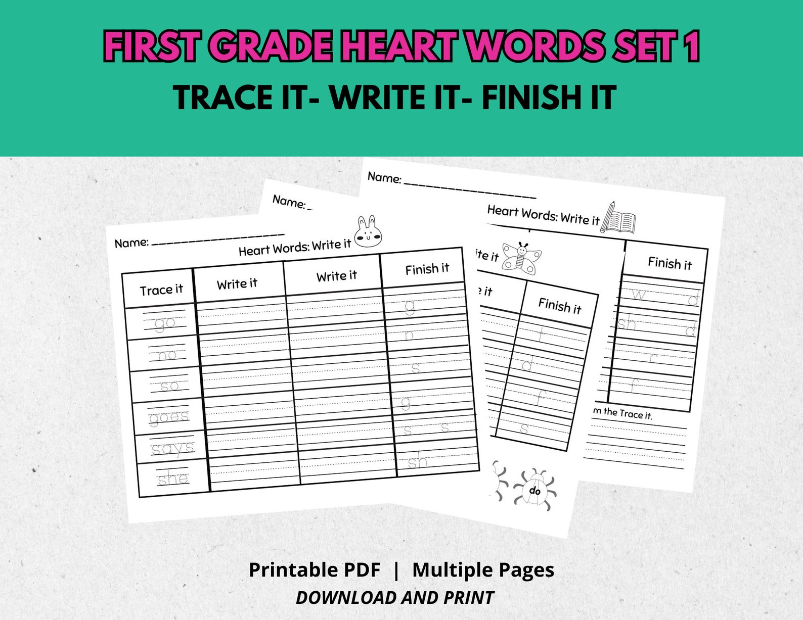 First Grade Heart Words Set First Grade Printable First Grade Printable ...