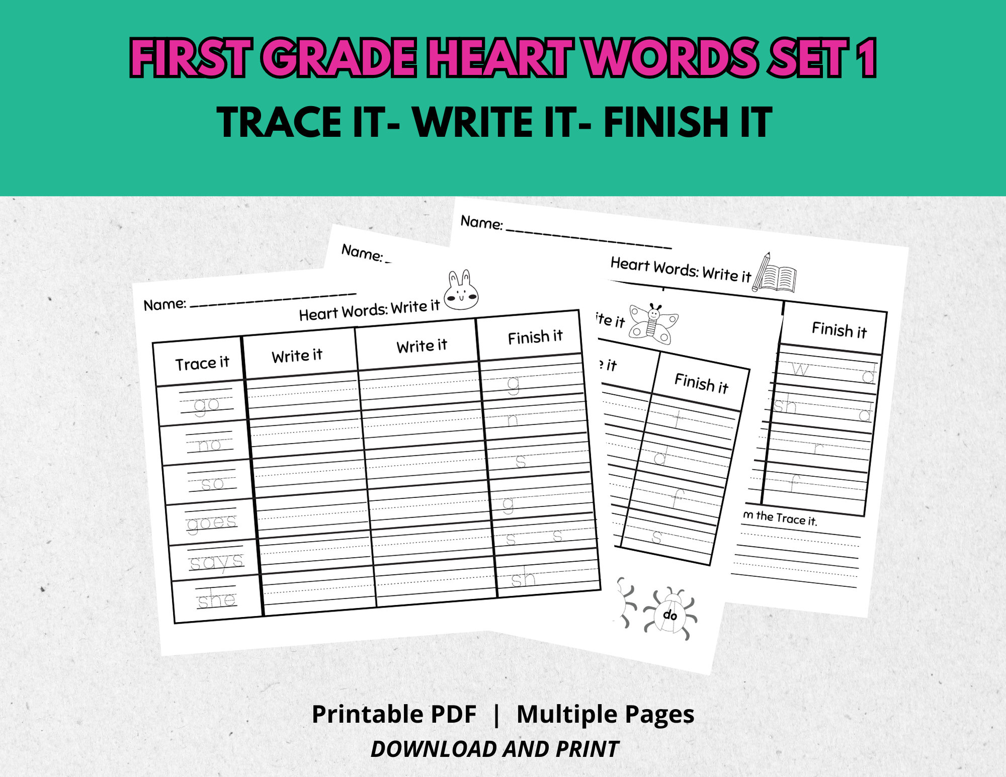 First Grade Heart Words Set First Grade Printable First Grade Printable ...
