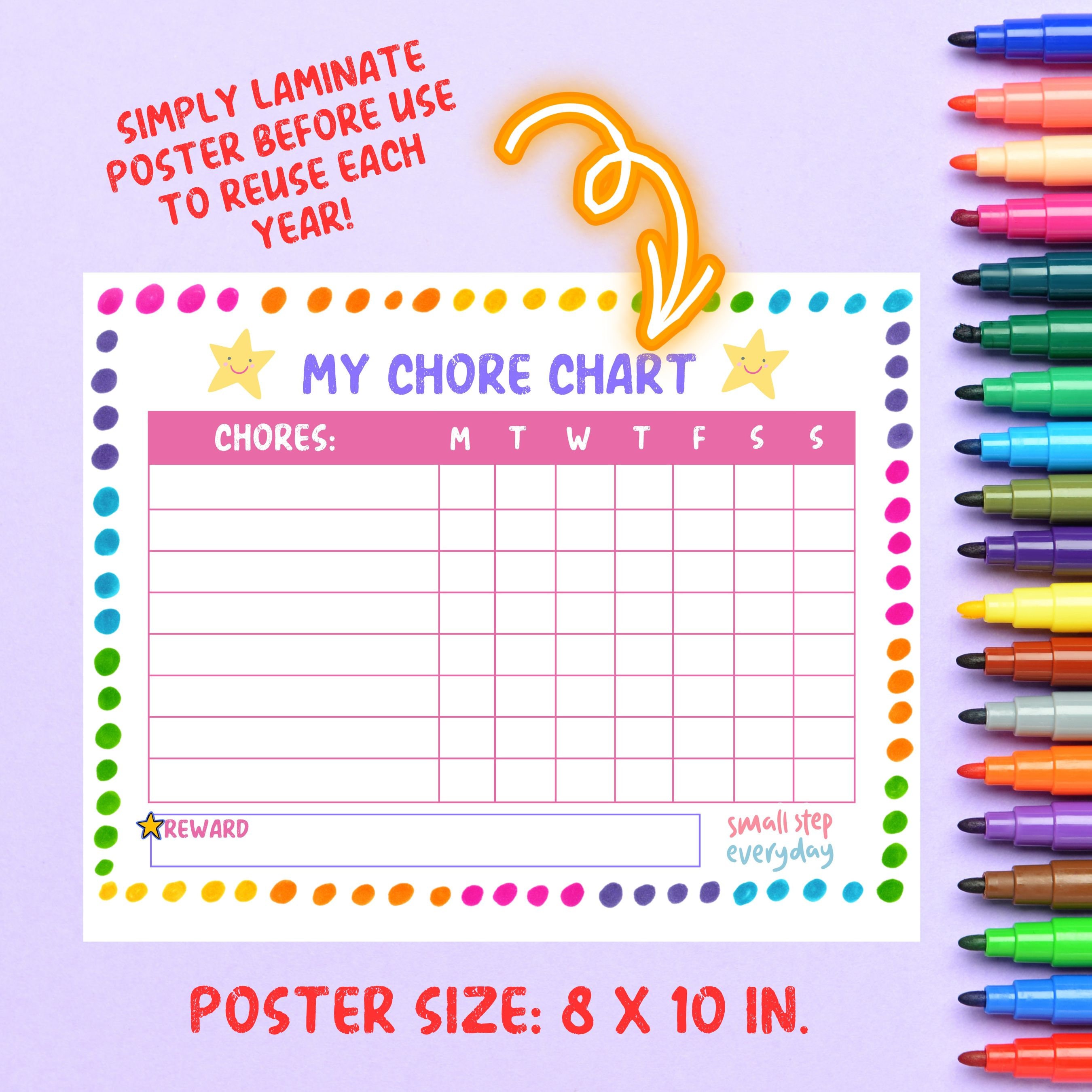 Kids Star Chore Chart Poster Reward Chart Responsibility Chart Chore ...