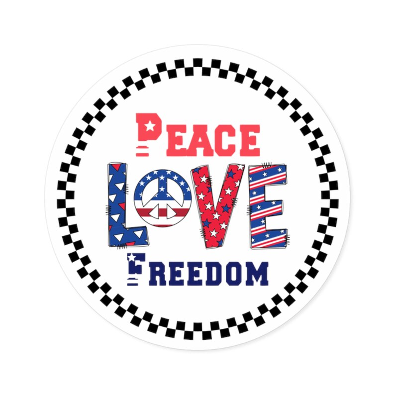 Peace Love Freedom Round Stickers, Indooroutdoor Red White Blue ...