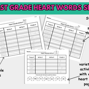 First Grade Heart Words Set First Grade Printable First Grade Printable ...