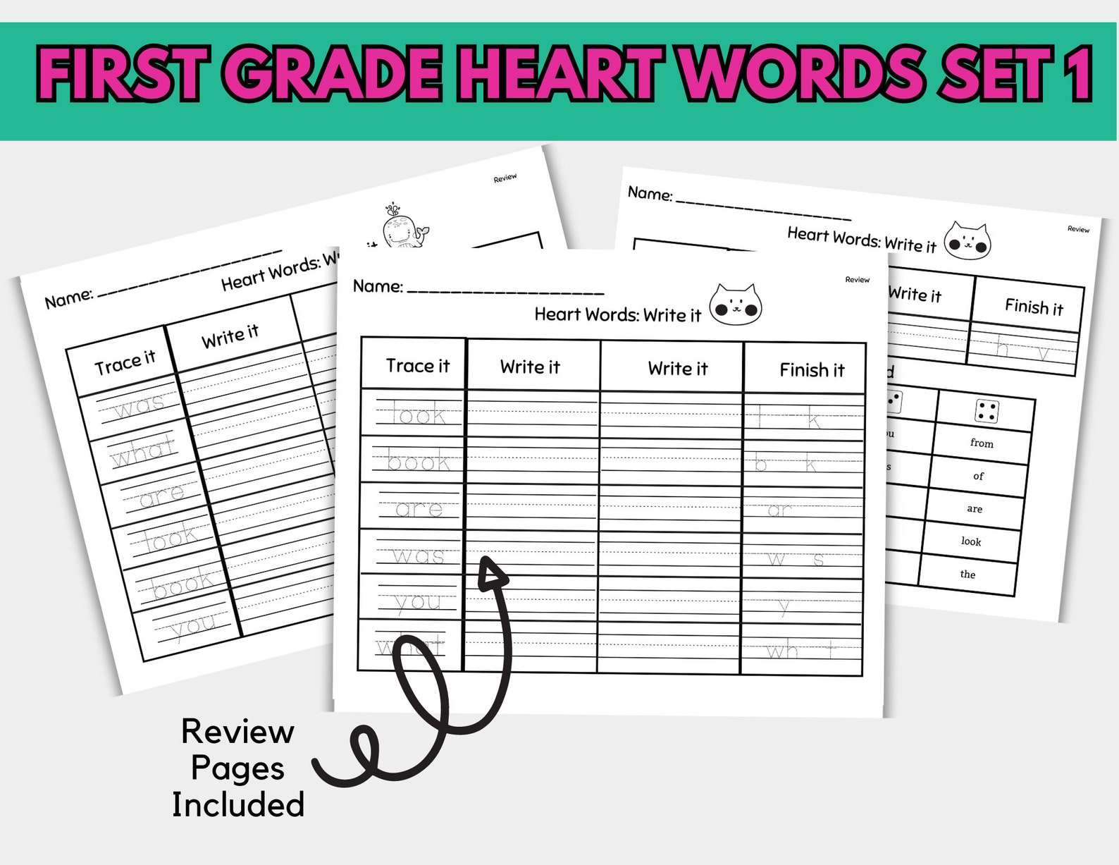 First Grade Heart Words Set First Grade Printable First Grade Printable ...