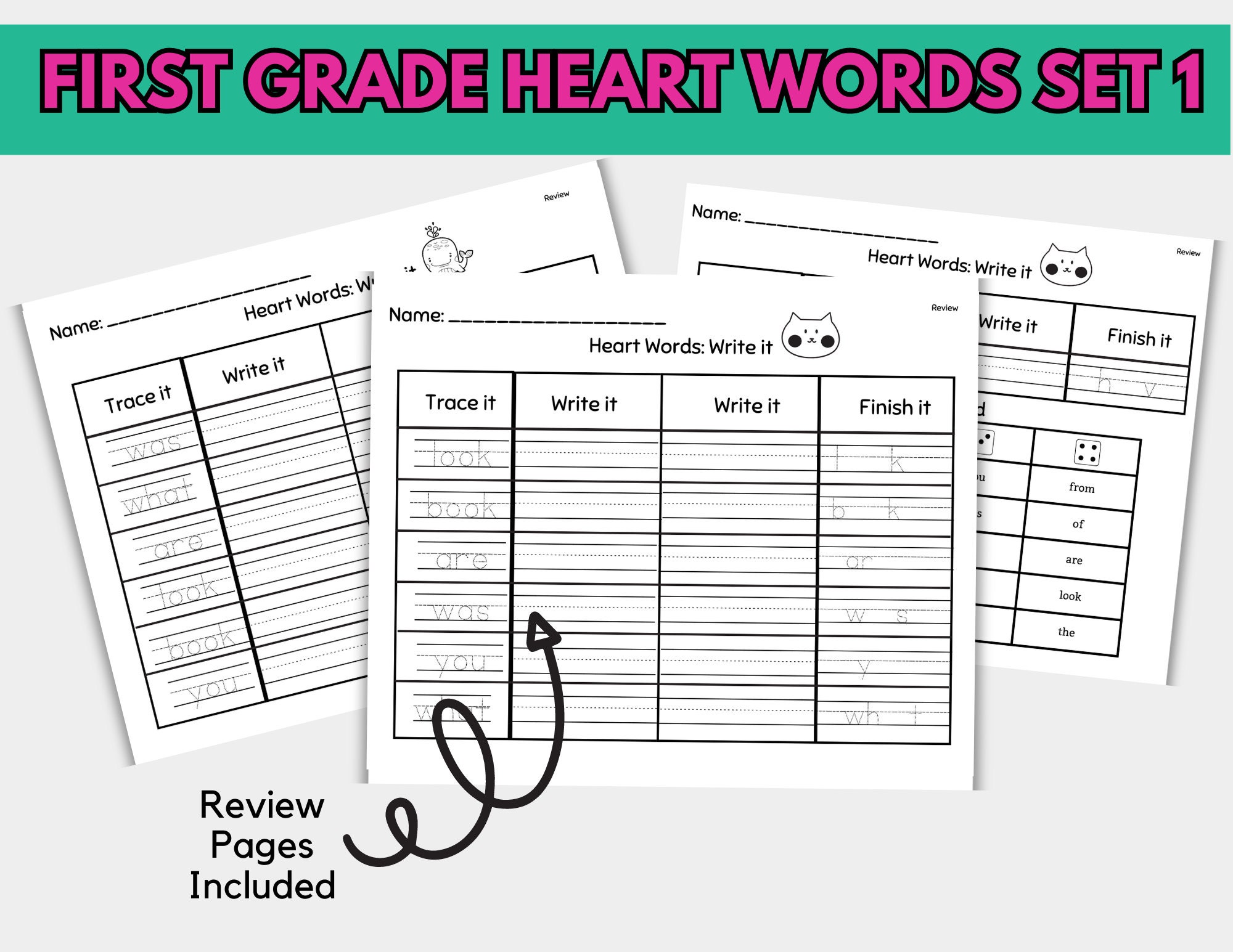 First Grade Heart Words Set First Grade Printable First Grade Printable ...