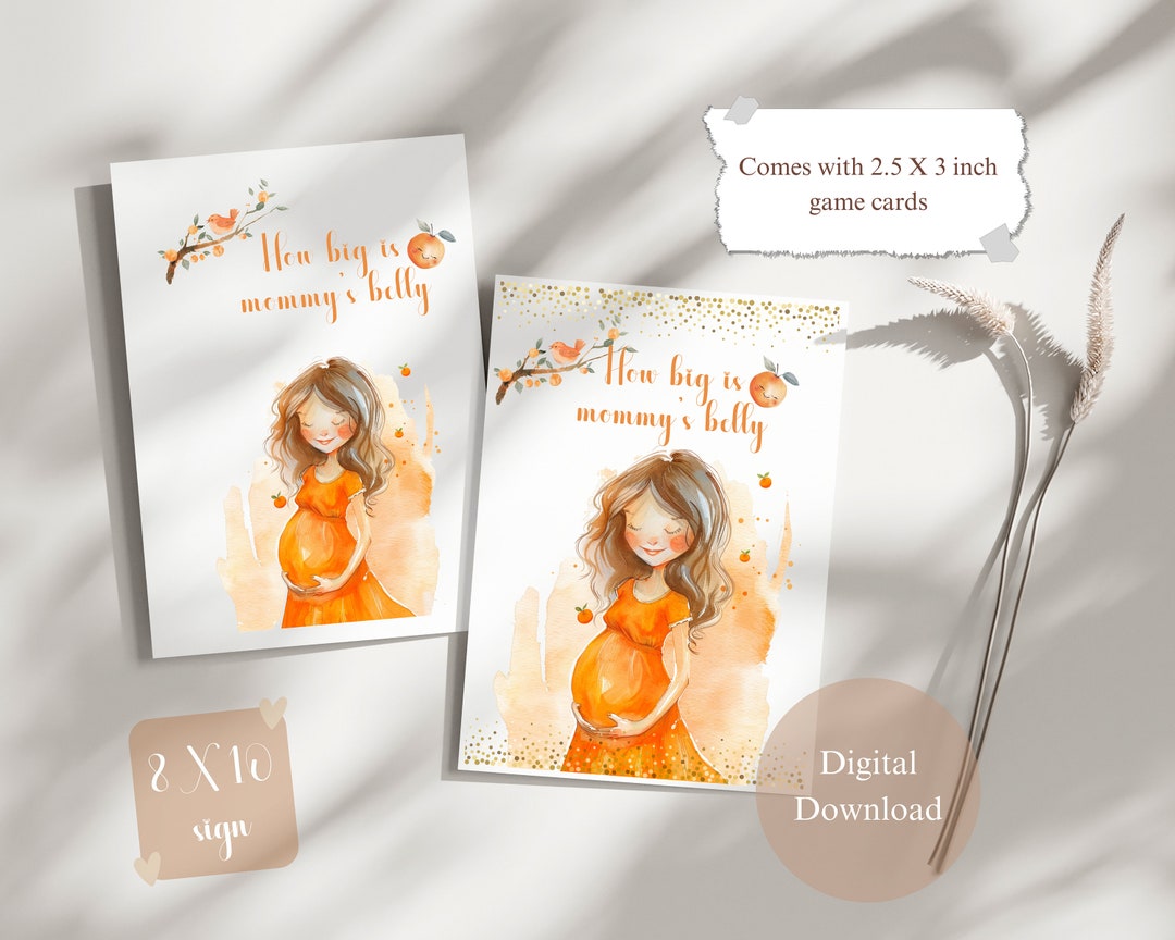 Baby Shower How Big is Mommy’s Belly Sign and Cards, Little Cutie on ...