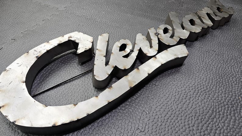 Handcrafted Repurposed Metal 3D Cleveland Script Sign XL - Etsy