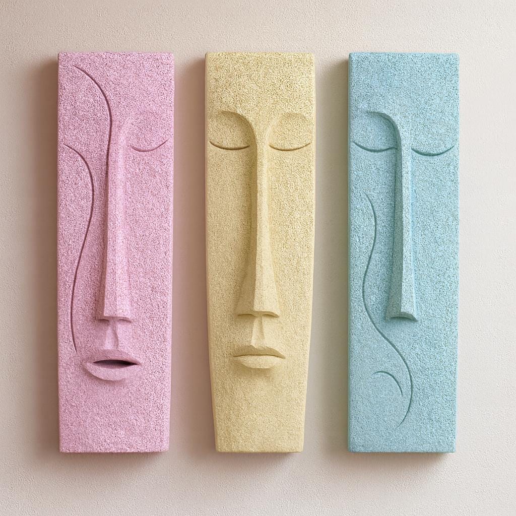 3 File Minimalist Face Wall Art Set | Modern Abstract Wall Sculpture ...