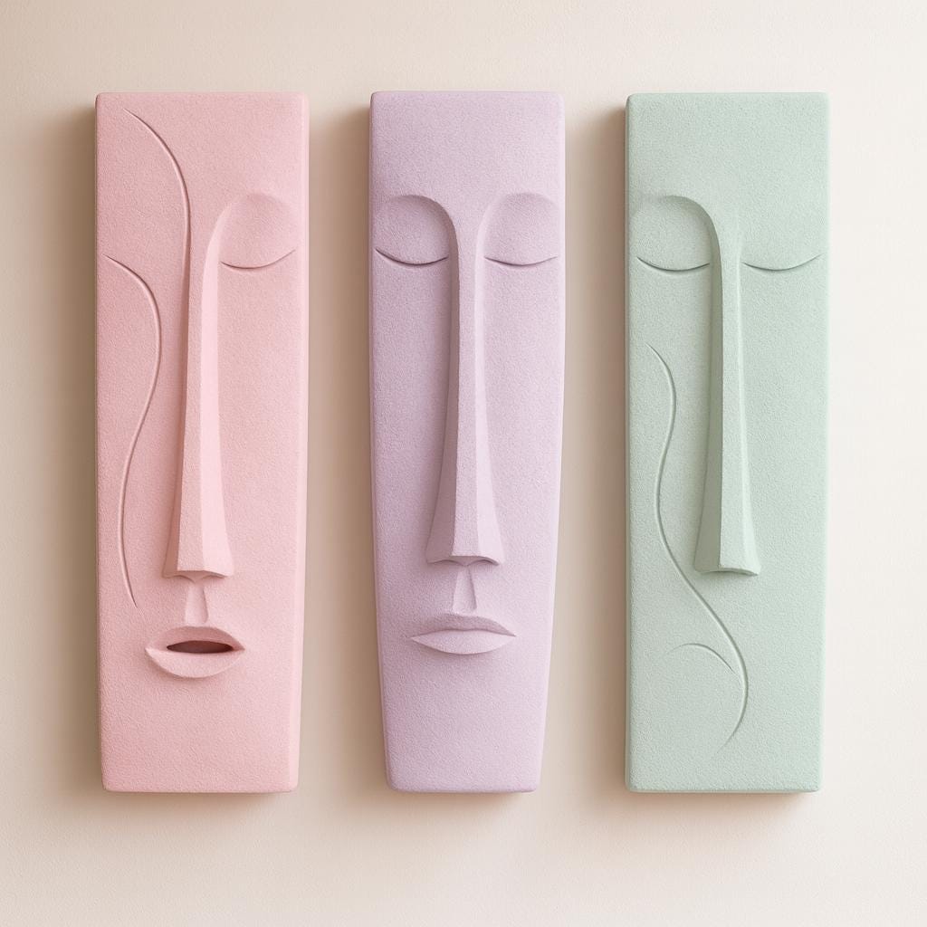 3 File Minimalist Face Wall Art Set | Modern Abstract Wall Sculpture ...