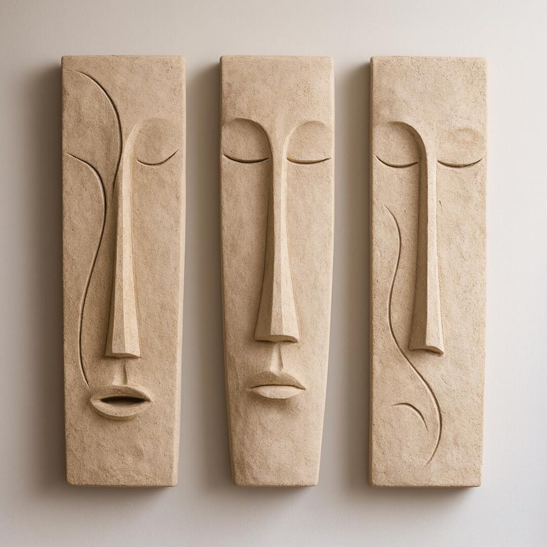 3 File Minimalist Face Wall Art Set | Modern Abstract Wall Sculpture ...